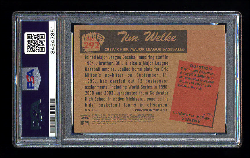TIM WELKE SIGNED 2004 BOWMAN HERITAGE UMPIRE CARD PSA/DNA AUTOGRAPHED ...