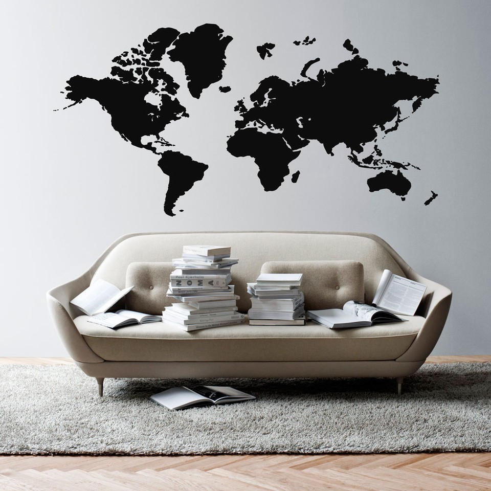 Extra Large World Map Wall Stickers Globe Graphics Vinyl Art Bedroom ...