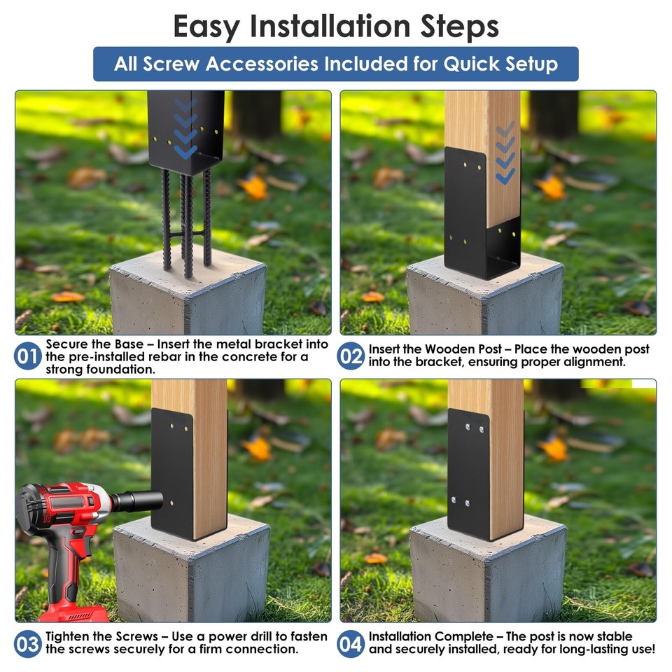 8 Pack 4x4 U-Shape Post Base for Wet Concrete Foundation, Concrete Post ...
