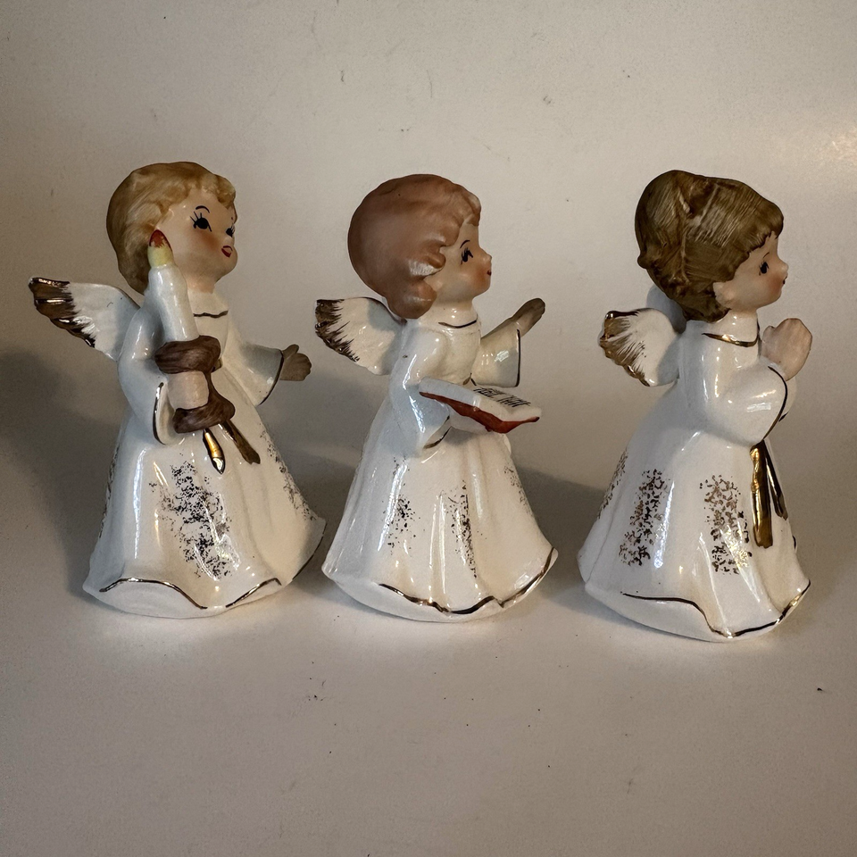 Set of 3 Vintage Homco Christmas Angels Ceramic Figurines White w/ Gold ...
