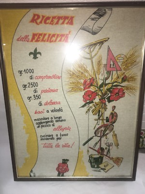 Framed vtg Italian Ricetta della Felicita Recipe For Happiness Linen ...