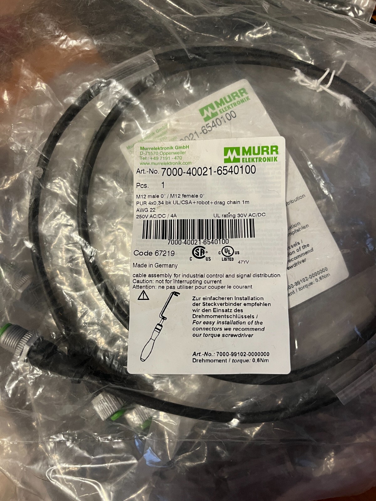 MURR Cable --- 7000-40021-6540100 --- M12 male - M12 female 0º - Drag ...
