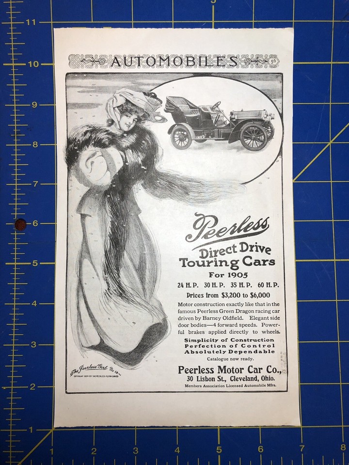 1905 Original Vintage Print Ad for Peerless Direct Drive Touring Cars ...