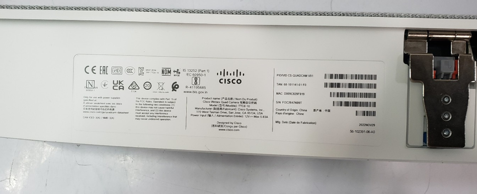 Cisco Webex Codec Plus TTC7-25/ Quad Camera TTC8-10 Room Kit UNTESTED ...