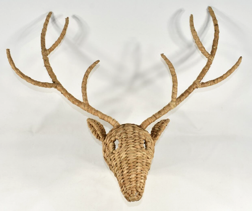Wicker Woven Rattan Deer Stag Head Wall Mount Whitetail Mule Antler ...