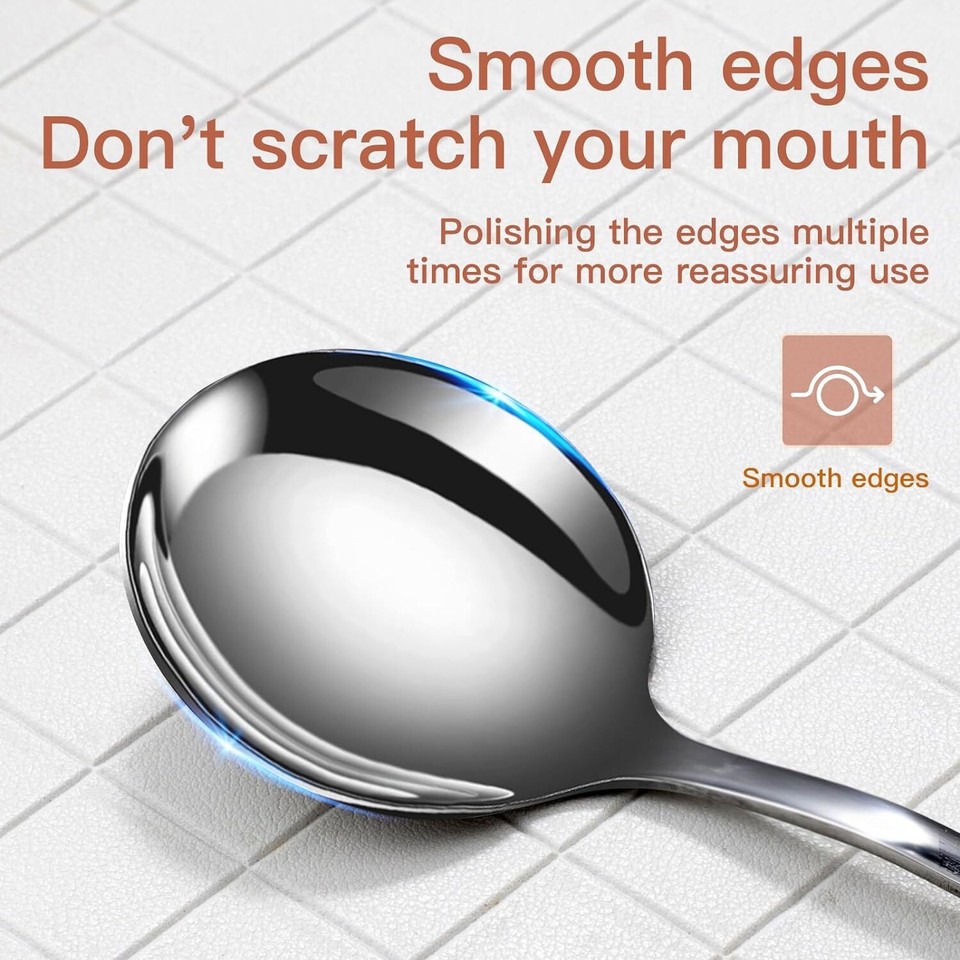 PEBBLE HUG 6 Pcs Stainless Steel Soup Spoon Vegetable Spoons for Dinner ...