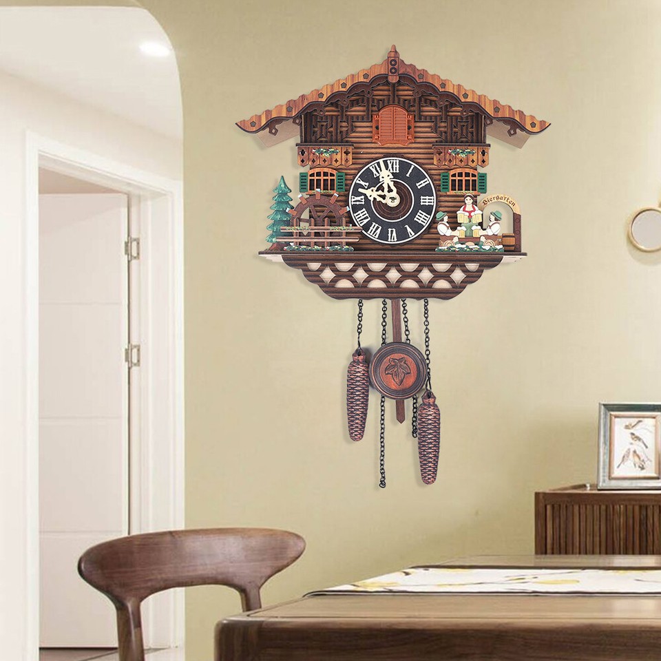 Wall Clock Vintage Antique Wooden Hanging Clock Home Living Room Decor ...