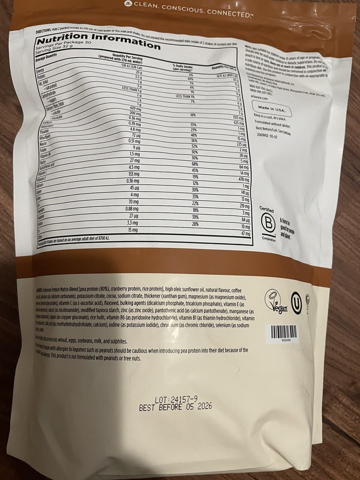 Arbonne Feel Fit Simply 1 Pea Protein Shake Coffee Flavor, 0.96kg Bag ...
