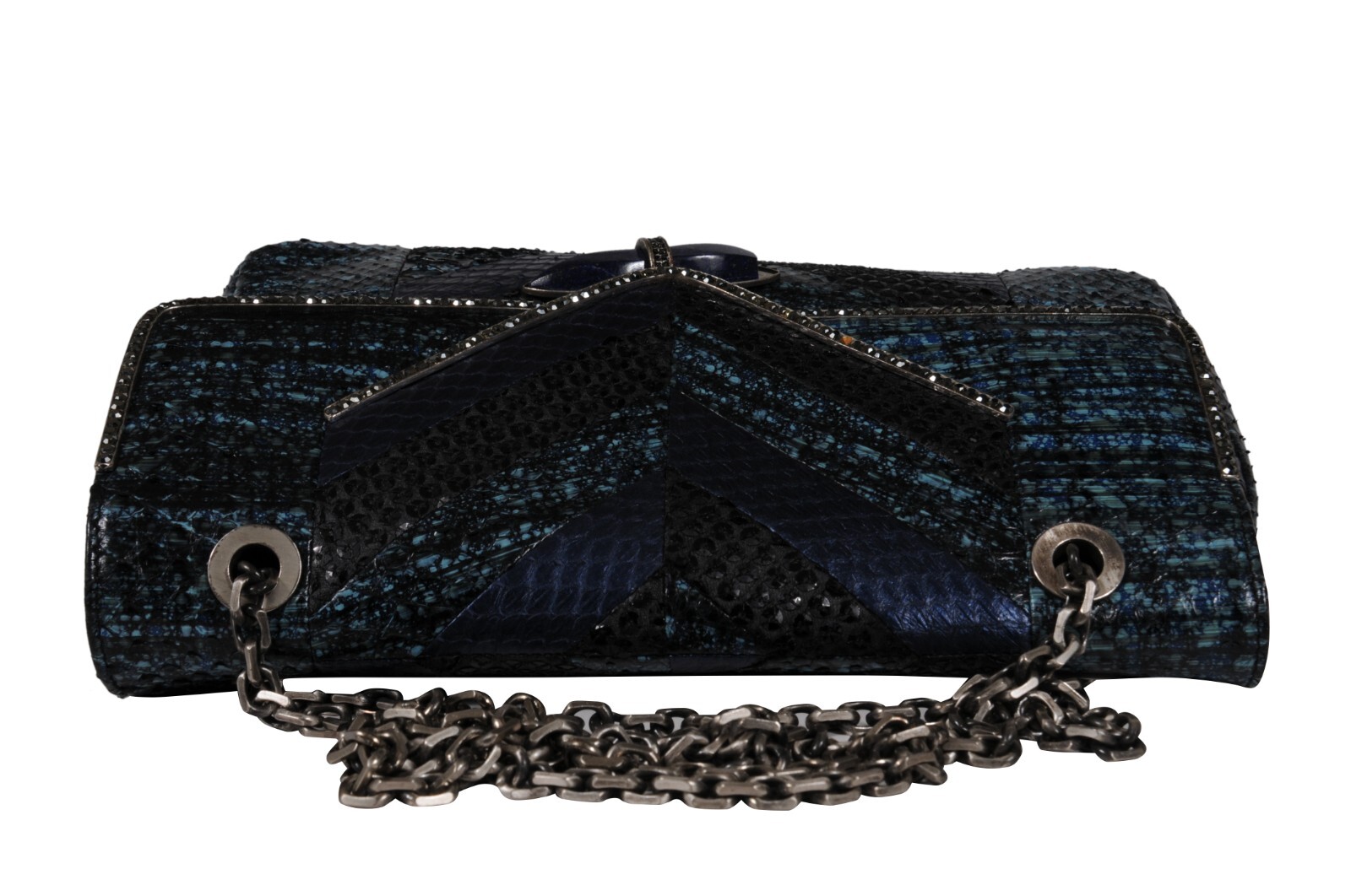 Judith Leiber Zahara Patchwork Python Snake Shoulder Bag Lapis Chain ...