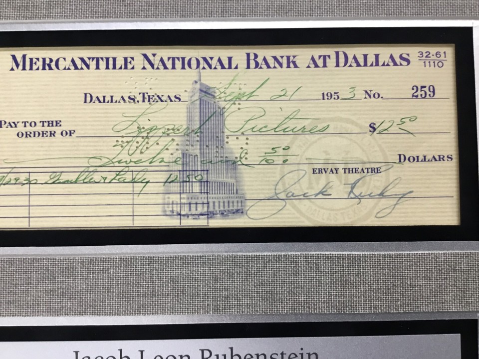 Jack Ruby Signed Check Display Shooting Lee Harvey Oswald Custom Framed ...