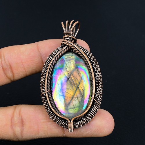 Multi Flash Labradorite Gemstone Copper Wire Wrap Handmade Pendant Gift ...