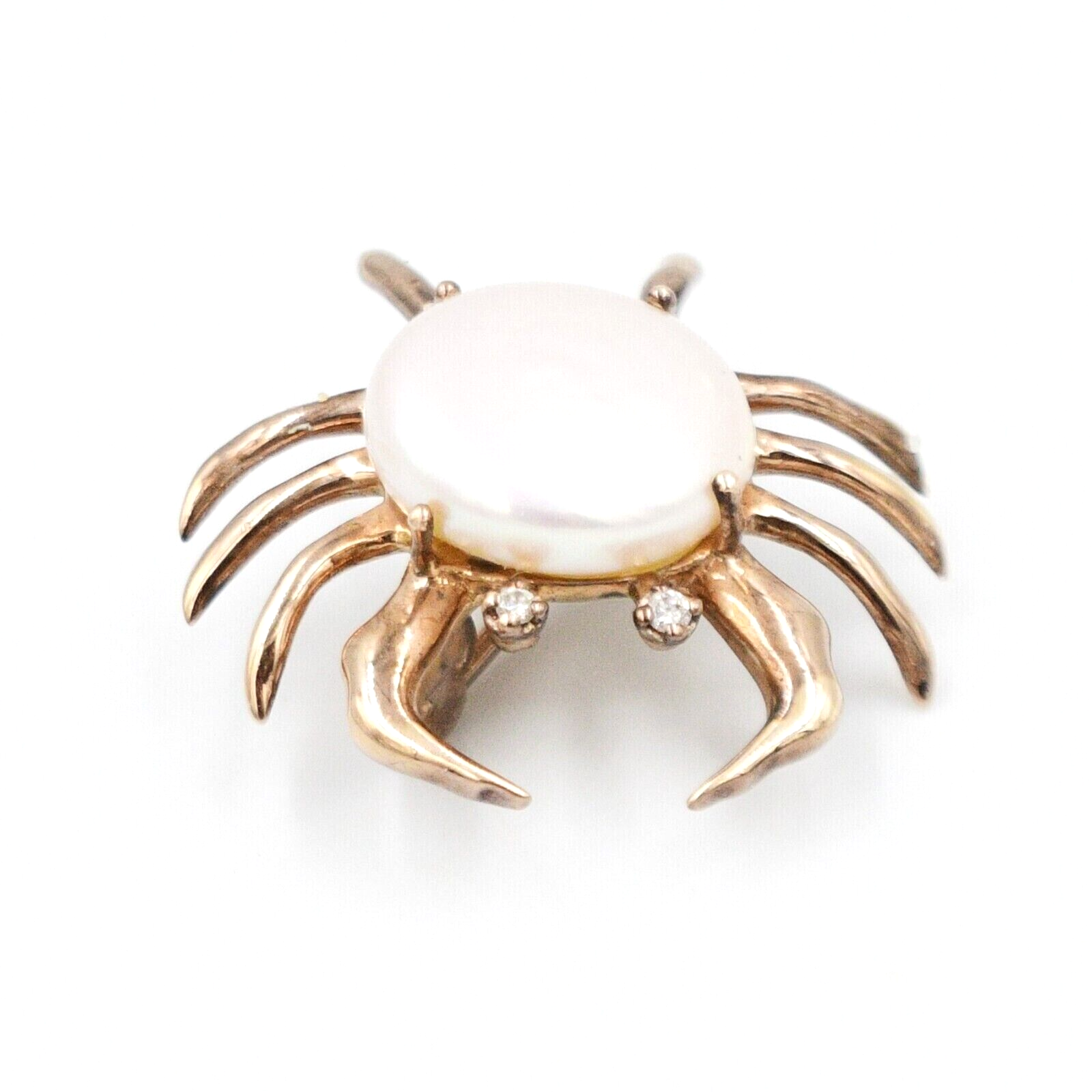 14k Yellow Gold Freshwater Pearl & Diamond Crab Animal Brooch/Pin | eBay