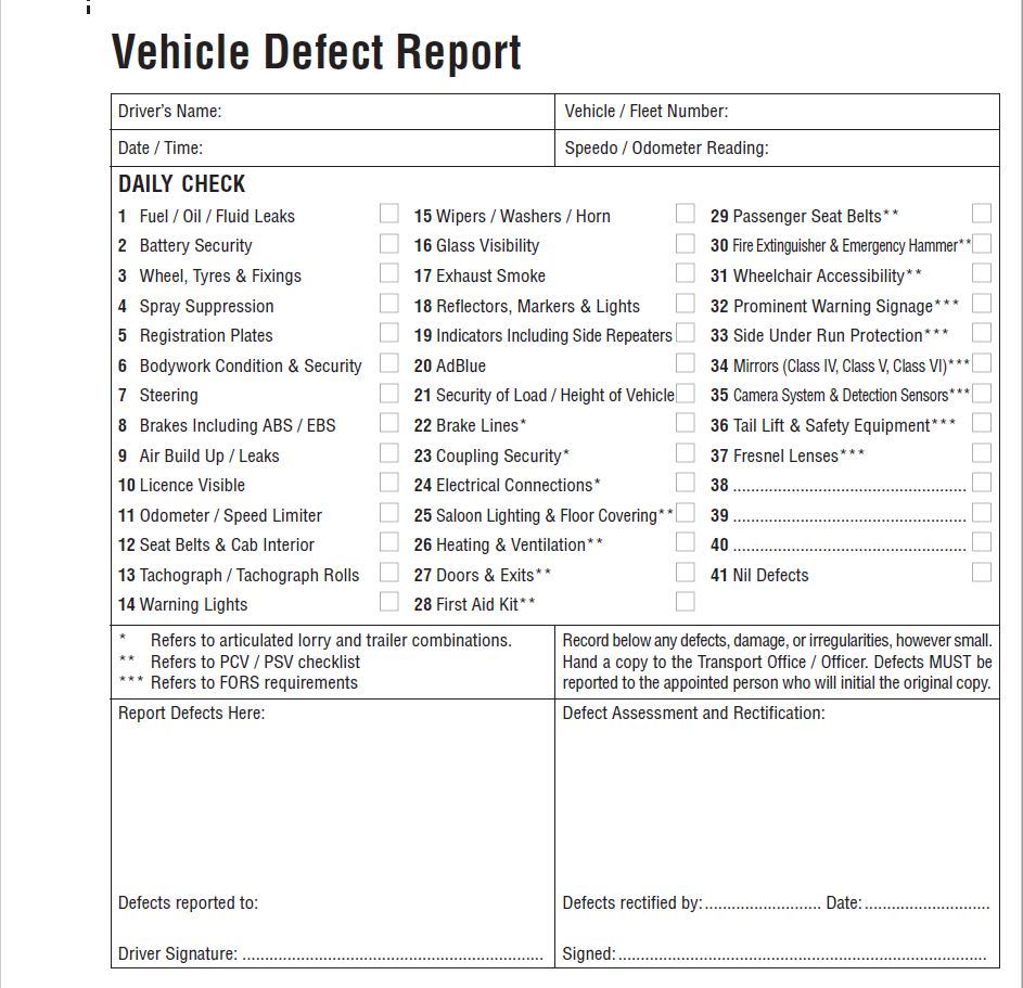 Driver Vehicle Daily Check & Defect Books 50 pages in Duplicate HGV PSV ...