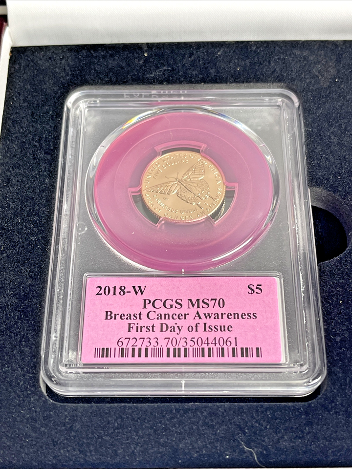 2018-W Set of 2 $5 Gold Coins PCGS MS70 / PR70DCAM Breast Cancer First ...