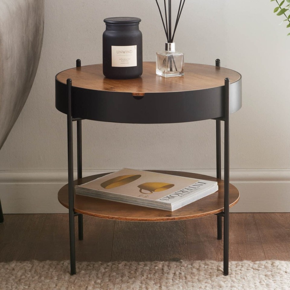 Round Coffee Table Side Table Removable Table Top Storage for Living ...