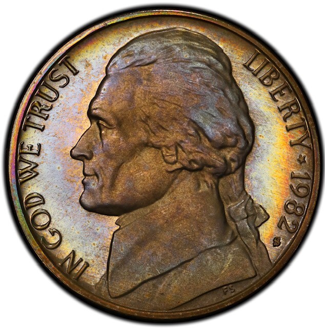 PR68DCAM 1982-S Jefferson Proof Nickel, PCGS Secure- Pretty Album Toned ...