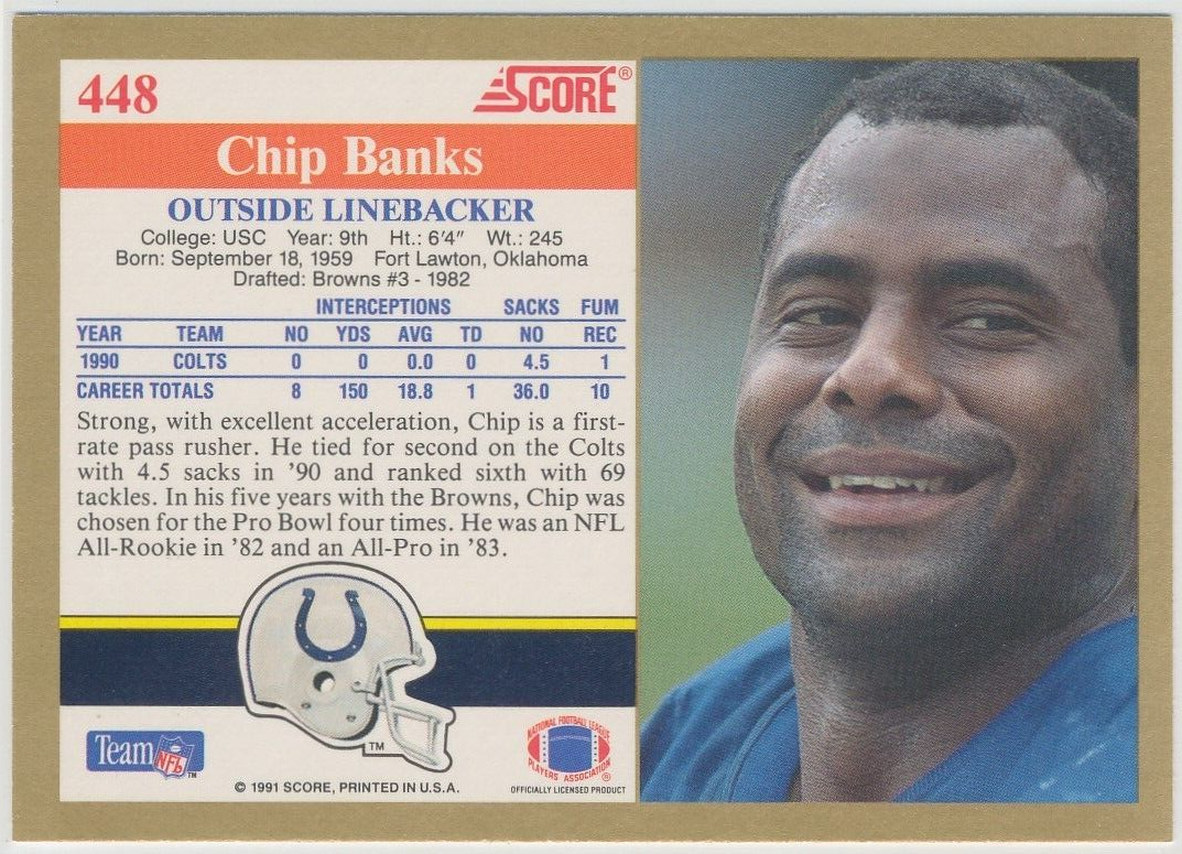 Chip Banks - Indianapolis Colts - 1991 Score Football - Base - #448 | eBay