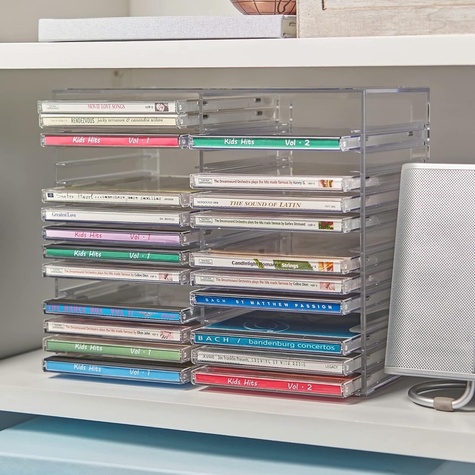 Stackable CD/DVD Multimedia Holder, Media Storage Rack, Clear Plastic ...