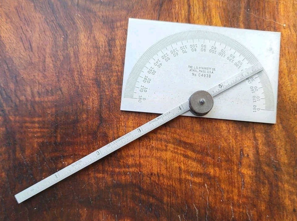 L. S. Starrett No. C493B Protractor/No. 610N 6" Rule/Depth Gage ...