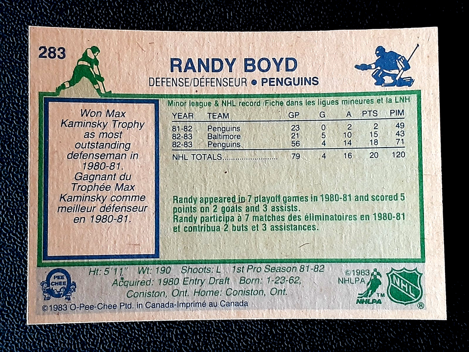 RANDY BOYD RC 1983-84 O-PEE-CHEE NHL HOCKEY 83-84 #283 NRMINT+ 76173 ...