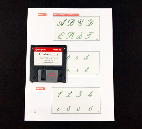 Disk 100 Palace Script Alphabet for Husqvarna Viking Designer 1 Machine ...