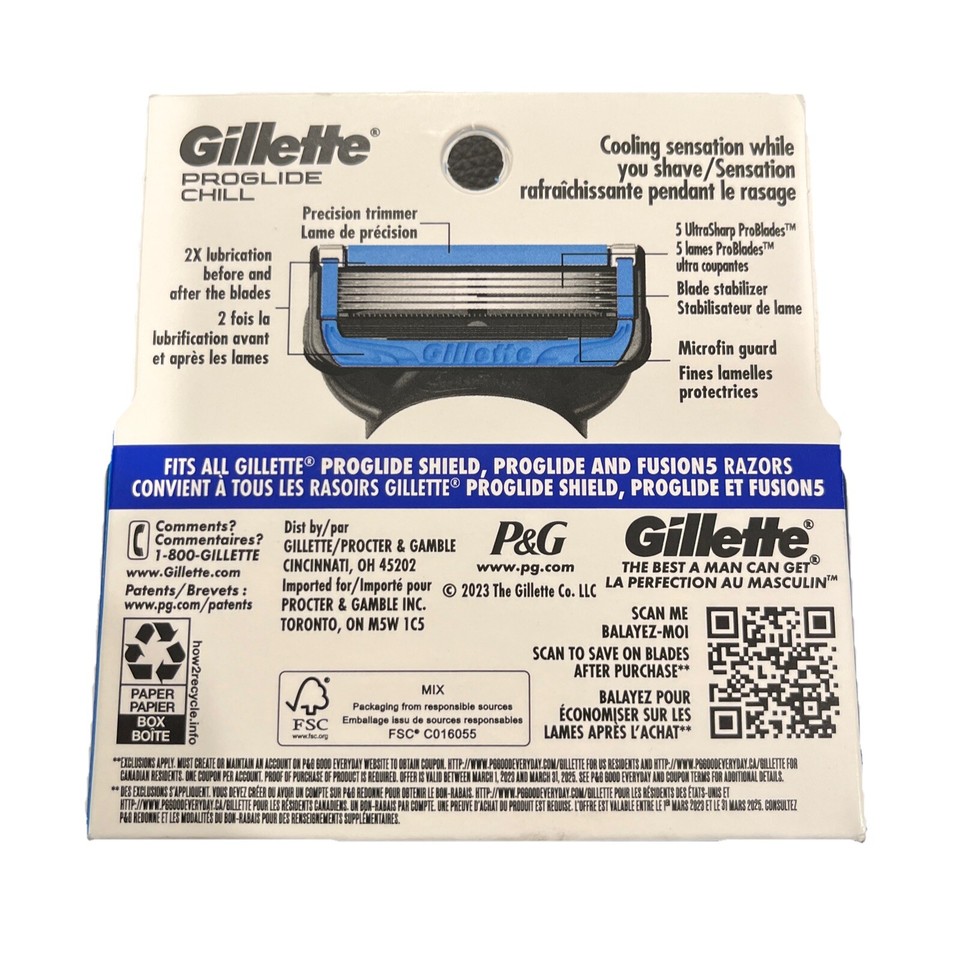 Gillette Proglide Chill Razor Blades(3X) 4 Cartridge Packs :Total 12 ...