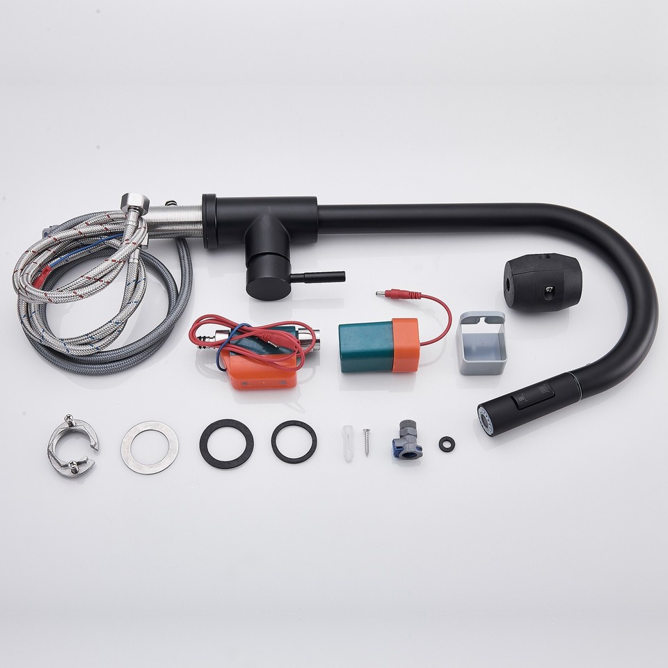Touch sensor Kitchen Sink Faucet Black Pull Down Sprayer Single Handle ...