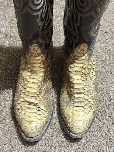 Tony Lama Python Snakeskin & Brown Leather Round Toe Cowboy Boots #8114 ...