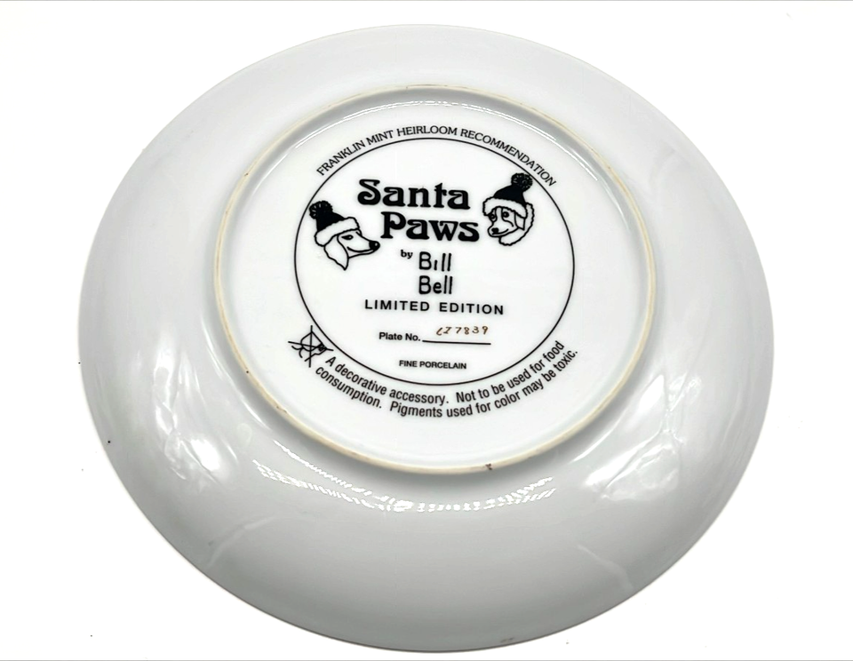 Franklin Mint Santa Paws Christmas Plate Bill Bell 8" Collectors ...