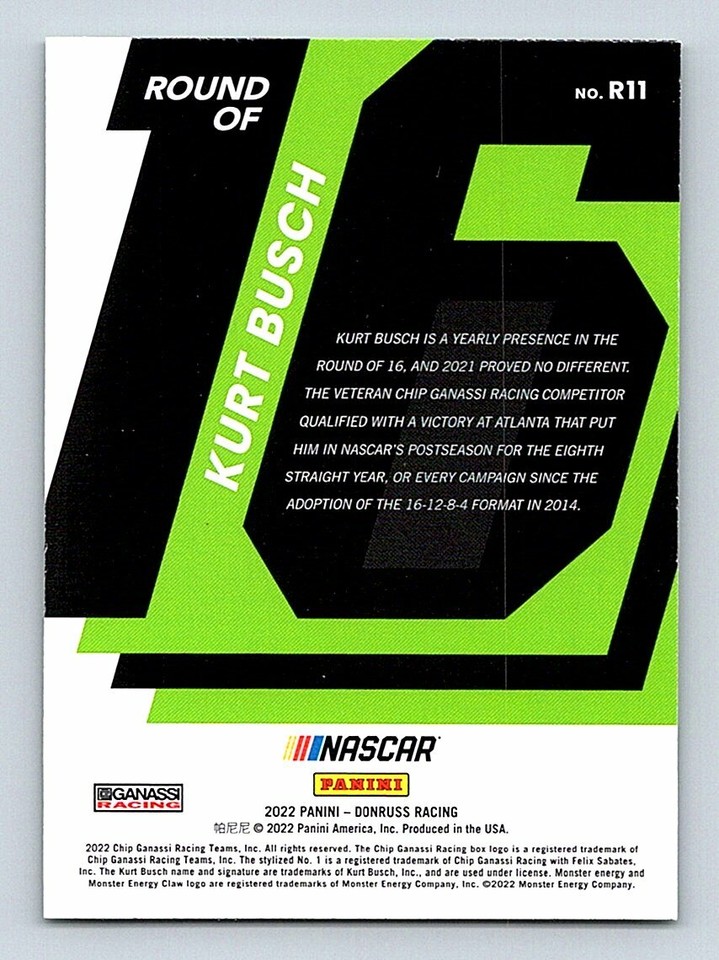 2022 Donruss Racing Round of 16 #R11 Kurt Busch | eBay