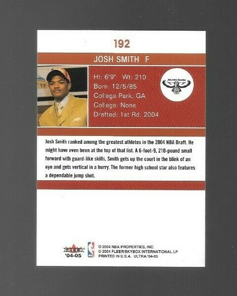 2004-05 Fleer Ultra Josh Smith Rookie Card #192 Atlanta Hawks NM/MT | eBay