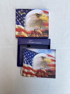 USA Flag Bald Eagle Cash Card ID Slots Men's Bifold Wallet NIB Hand ...