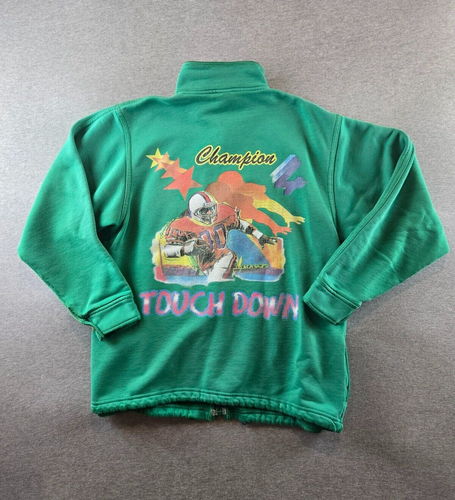 Vintage Football Sweatshirt Mens Large Green Touchdown Dbl Sided Full ...