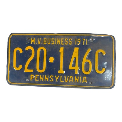 Vintage 1971 Pennsylvania license plate tag M.V Business C20- 146C Man ...
