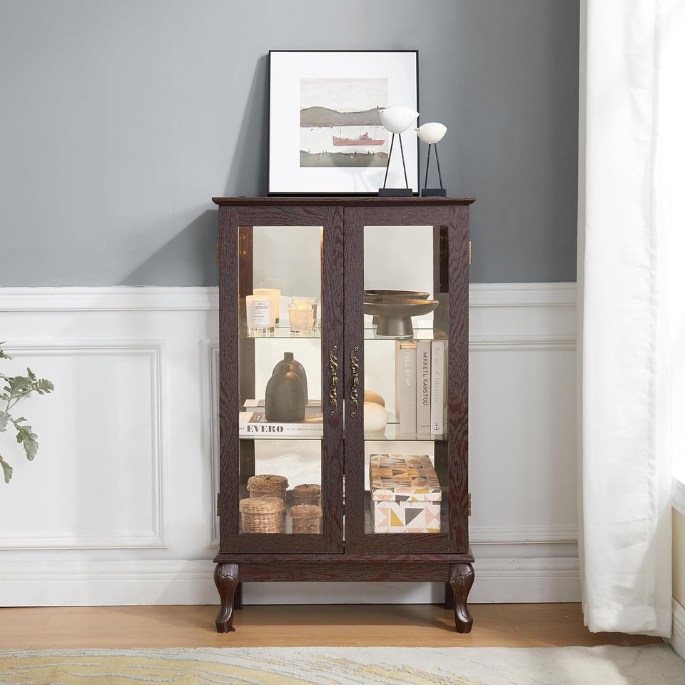 3-Tier Lighted Glass Display Curio Cabinet,Curio Wine Artwork Display ...