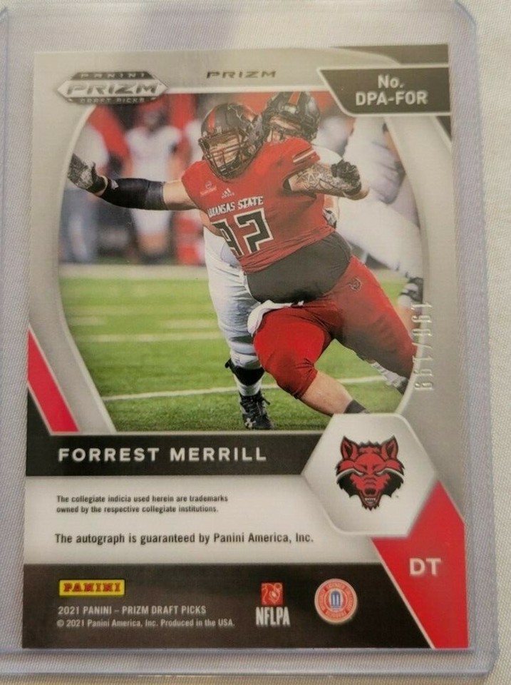 Forrest Merrill Autographed Card 2021 Panini Prizm Draft Picks 198/199 ...