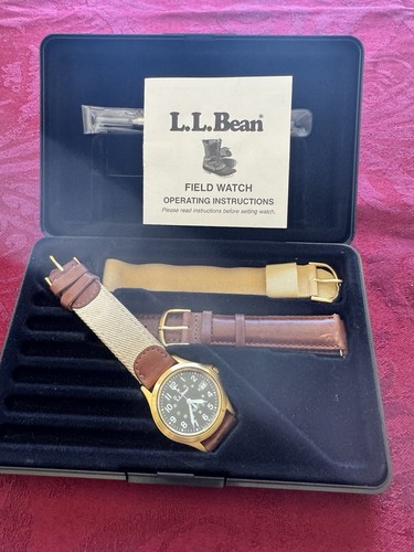 LL Bean Field Watch Watch Men 37mm Gold Tone Calendar Date 3 Bands | eBay