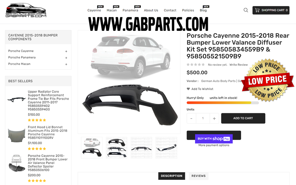 Porsche Cayenne 2015-2018 Rear Bumper Lower Valance Diffuser Kit Set ...