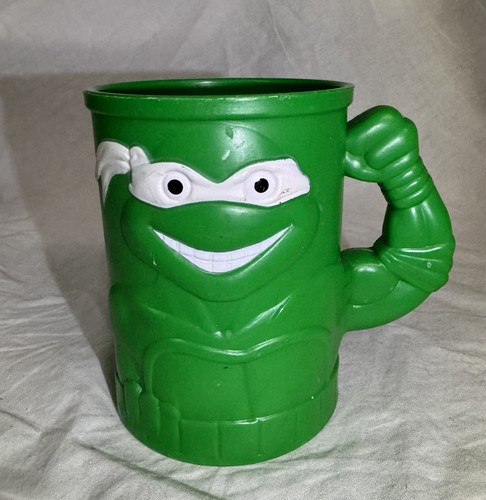 VTG 1991 Teenage Mutant Ninja Turtles TMNT Green Plastic Mug Cup Muscle ...