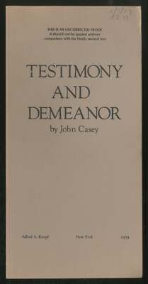 John CASEY / Testimony and Demeanor Uncorrected Proof 1st 1979 | eBay