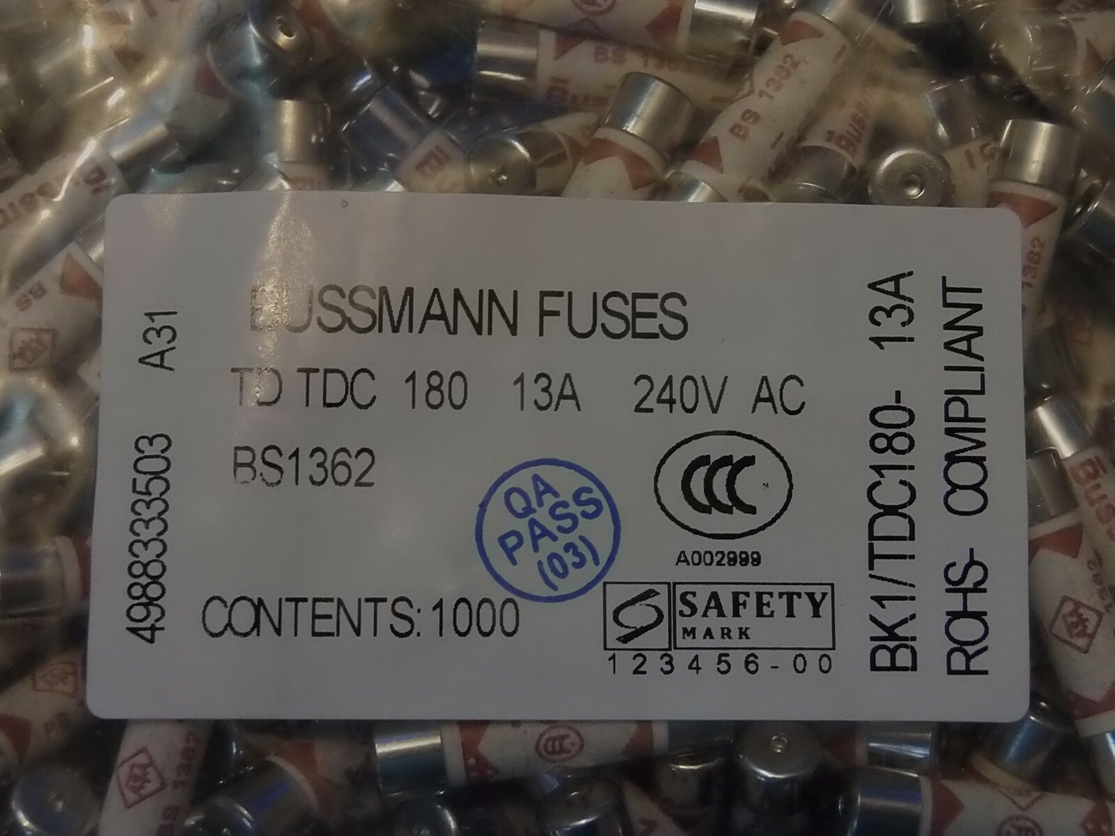 100 x 13AMP DOMESTIC 240V PLUG FUSES ( 100 BUSSMANN 13A FUSES BS1362 ...