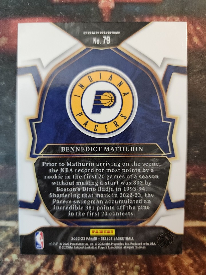 2022-23 Panini Select Benedict Mathurin Blue Prizm #79 Rookie RC Pacers ...
