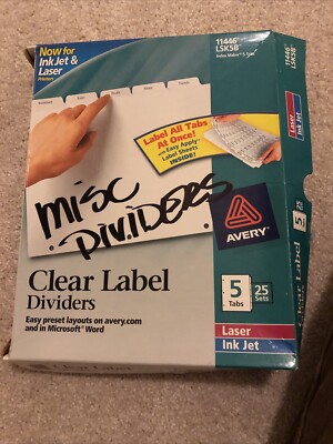 Avery 11446 Index Maker 5-Tab Print Apply Clear Label White Divider, 25 ...