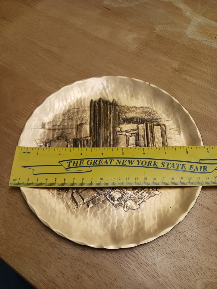 VINTAGE BRONZE PLATE, PITTSBURGH SCENE, MADE BY NATALIE, PPG, 9 INCH ...