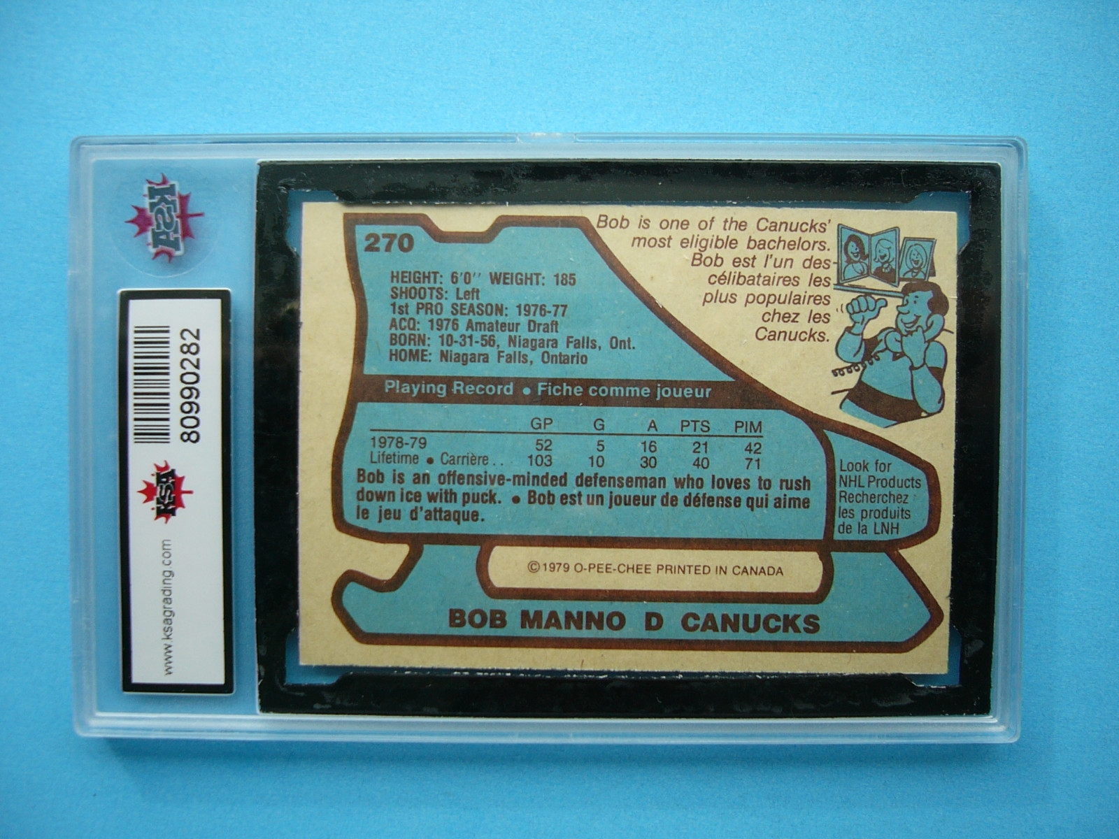 1979/80 O-PEE-CHEE OPC NHL HOCKEY CARD #270 BOB MANNO KSA 9 MINT SHARP+ ...