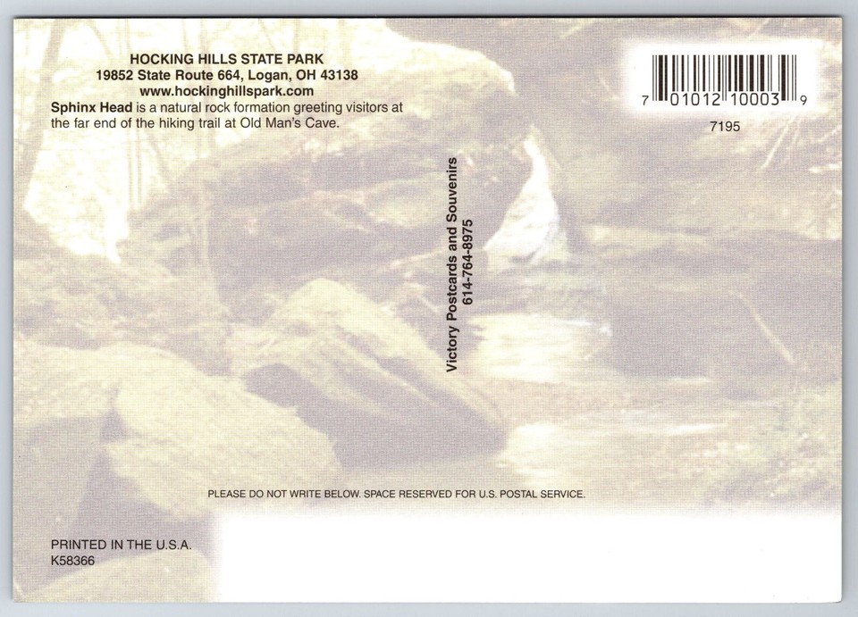 Vintage Postcard Continental Sphinx Head Old Man's Cave Hocking Hills ...