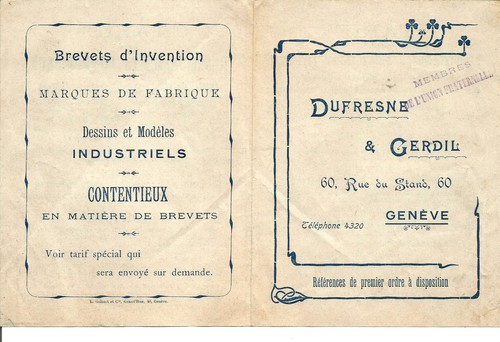 Suisse, Genève vers 1900.Tarif 4 pages Dufresne & Gerdil rue du Stand ...