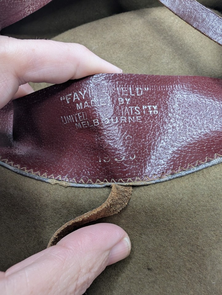 Australian Fayrefield Military Slouch Hat 50s Sz6 7/8 United Felt Hats ...