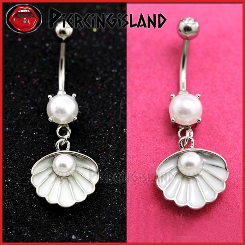 14g Sea Shell Pearl Drop Belly Ring Bar Navel Belly Button Barbell Body ...