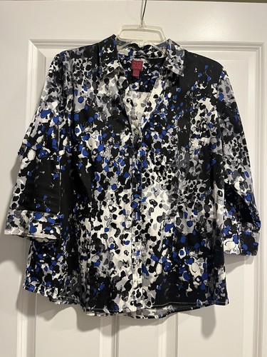 Women's 212 Collection blouse blue, black & white, collared large w ...